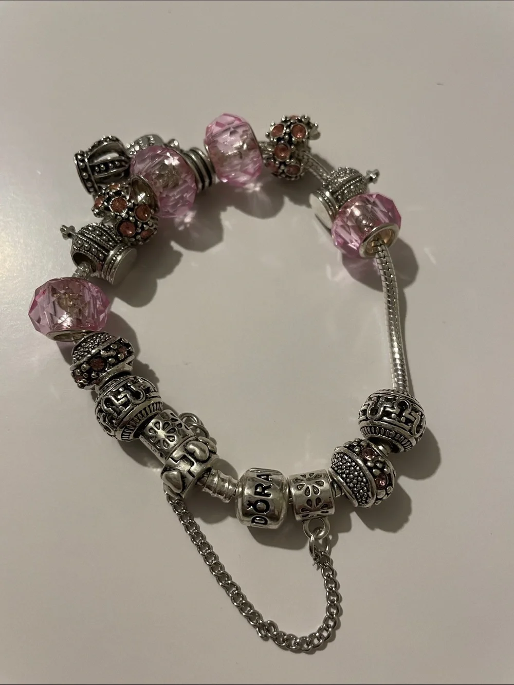 Pandora | Jewelry | Pandora Silver Bracelet With Pink Crystal And ...